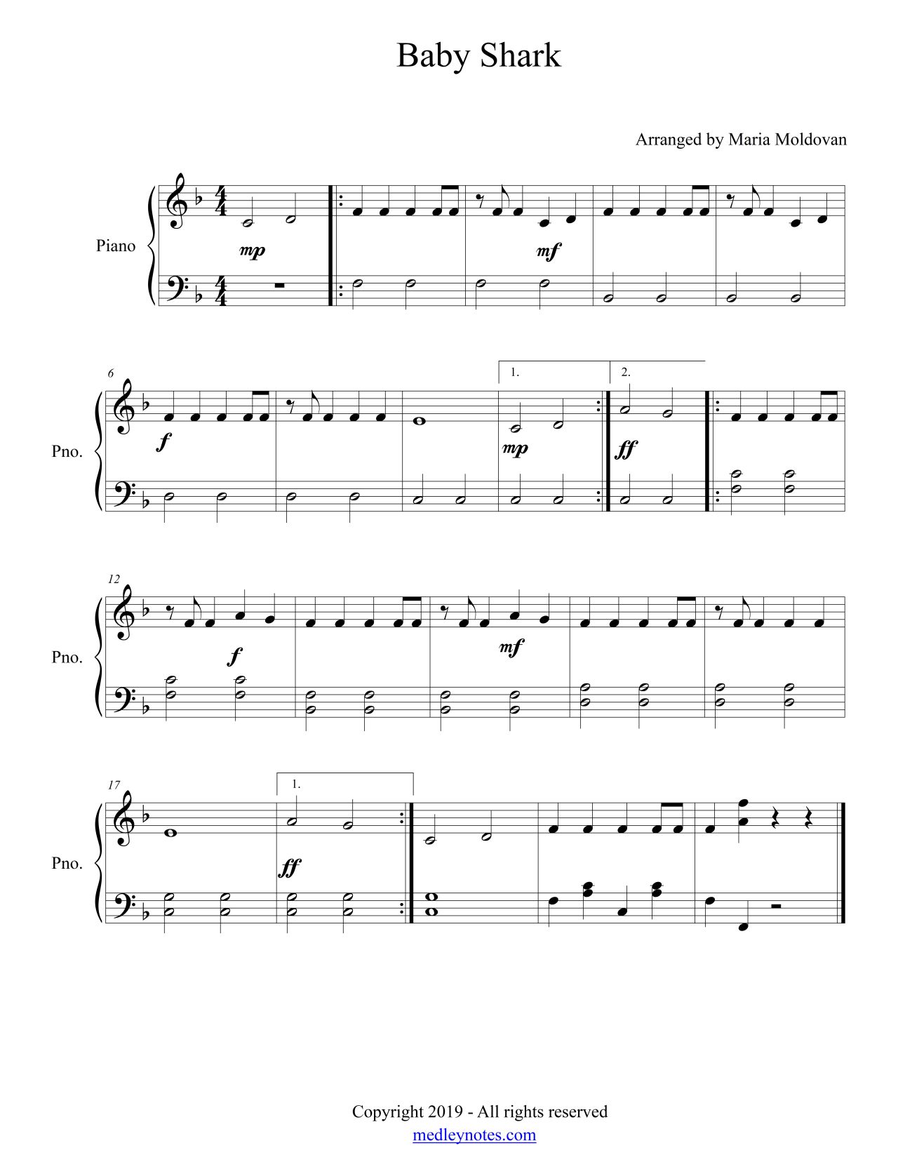 Baby Shark For Beginner Piano MedleyNotes Baby Shark For Beginner Piano MedleyNotes